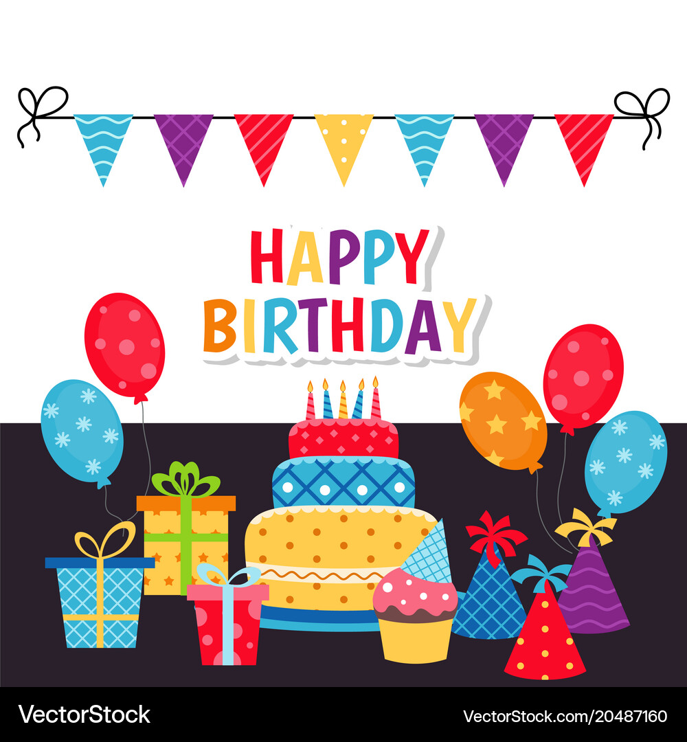 Background with birthday icons set Royalty Free Vector Image