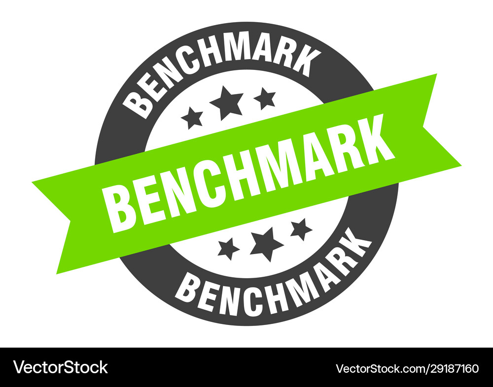 Benchmark sign round ribbon sticker Royalty Free Vector
