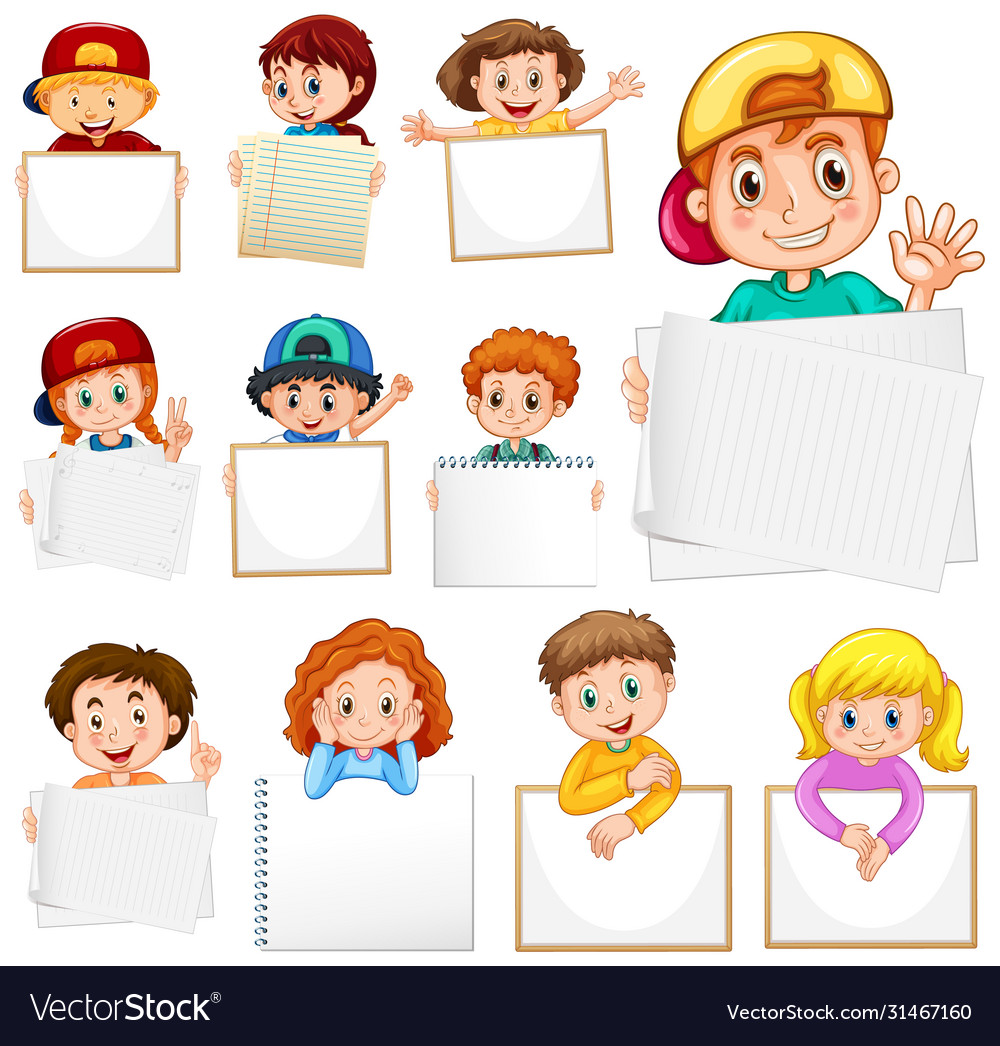 Blank sign template with many kids on white Vector Image