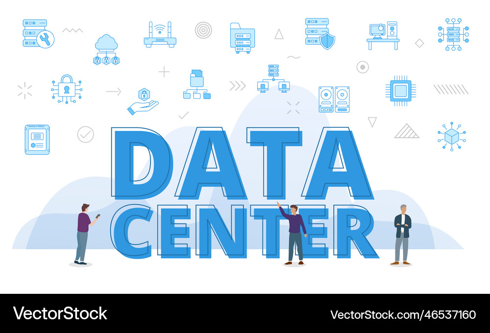 Data center concept with big words and people Vector Image