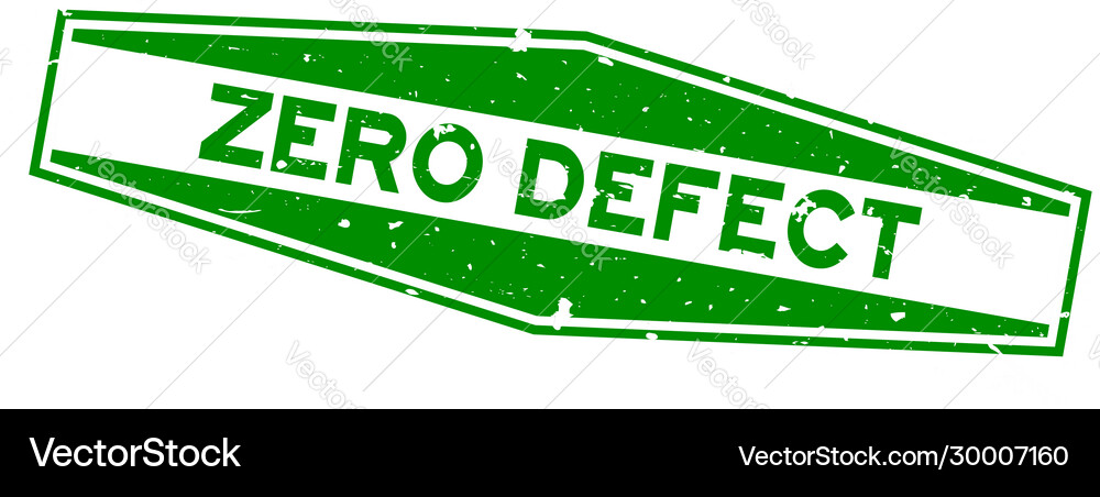 Grunge green zero defect word hexagon rubber seal Vector Image
