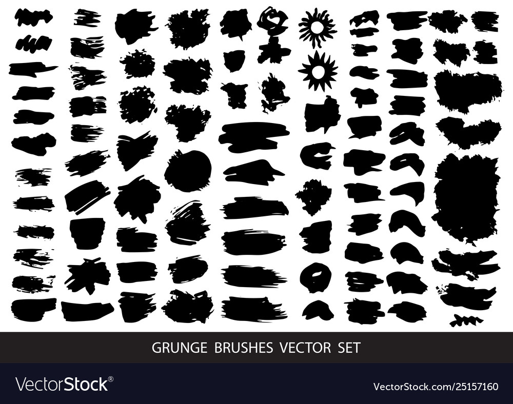 Set black paint ink brush strokes brushes Vector Image