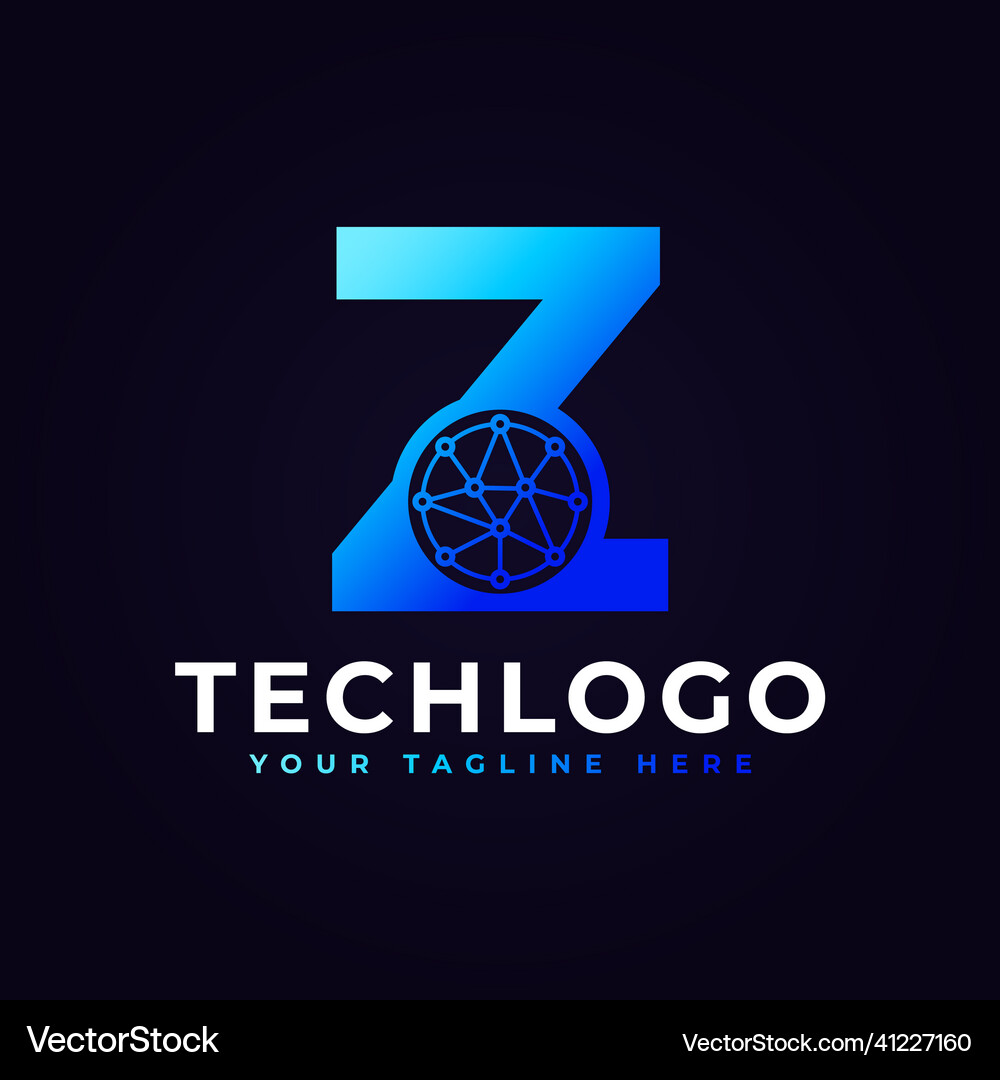 Tech letter z logo blue geometric shape with dot Vector Image