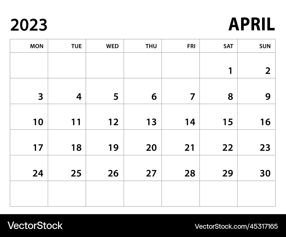 Calendar 2023 template - april 2023 year Vector Image