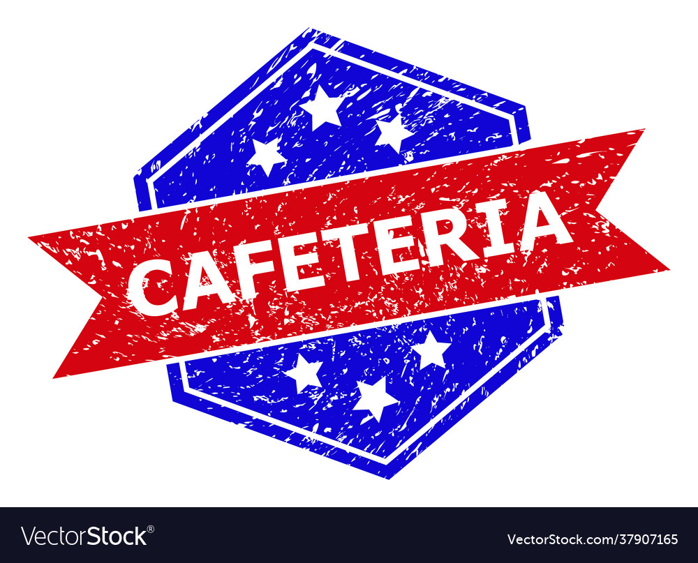 Hexagonal bicolor cafeteria seal with corroded Vector Image Hexagonal bicolor cafeteria seal with corroded Vector Image