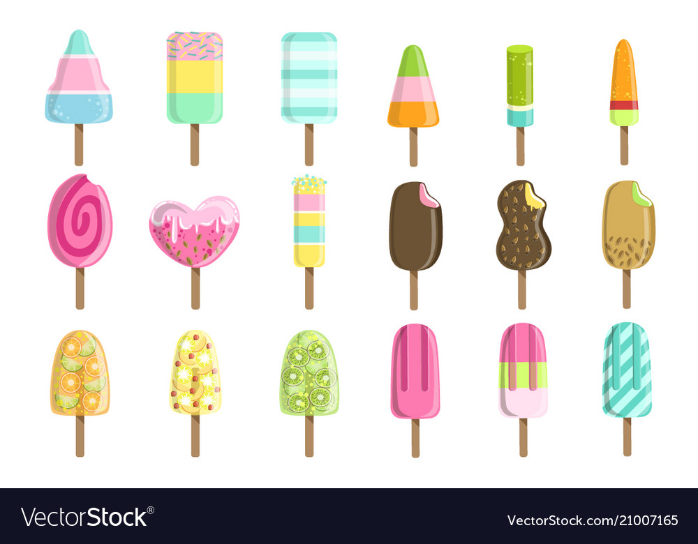Ice creams on stick set Royalty Free Vector Image