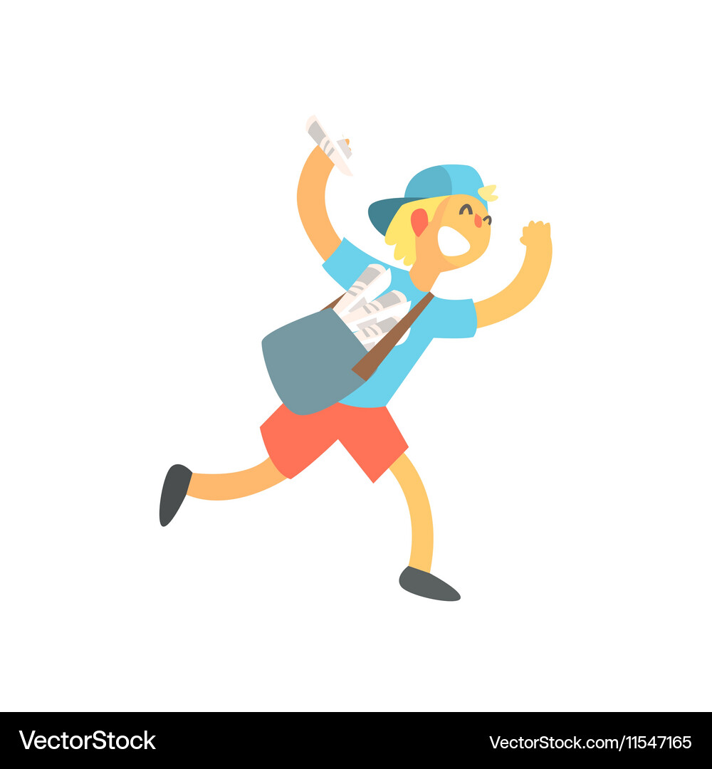 Kid with handbag running delivering newspapers Vector Image