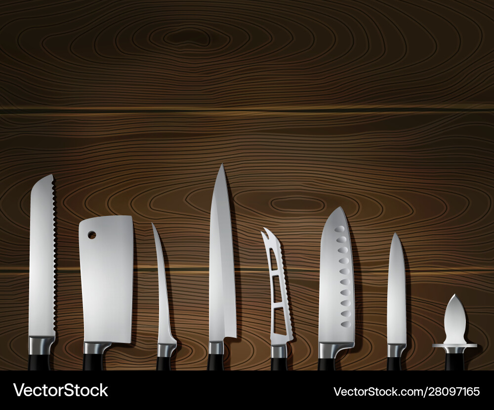 Knives wooden realistic background Royalty Free Vector Image