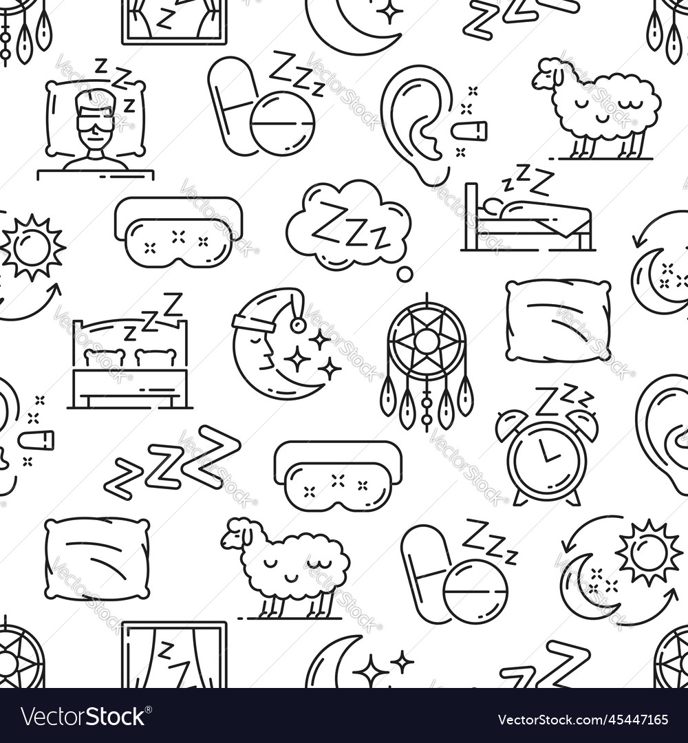 Sleep items seamless pattern bedtime background Vector Image