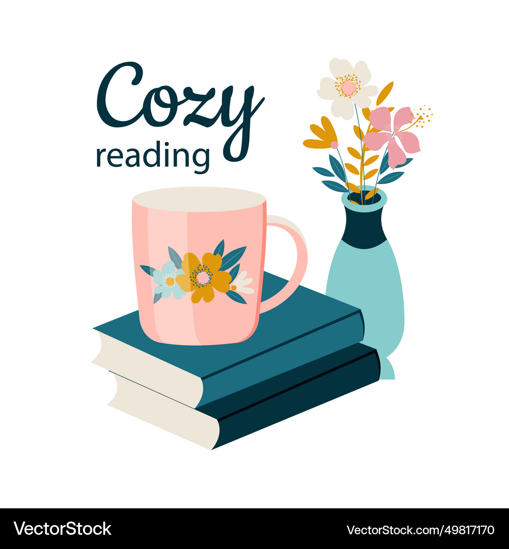 A cup of hot tea or coffee on stack books Vector Image