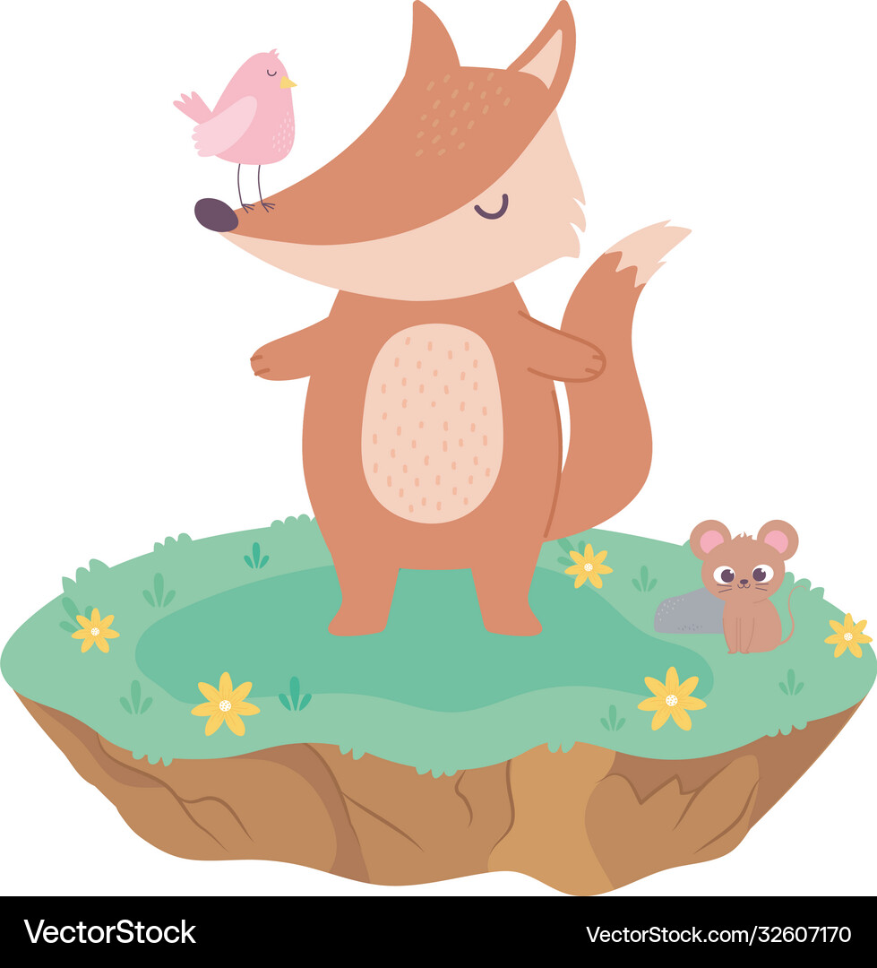 Cute fox bird and mouse animals adorable Vector Image