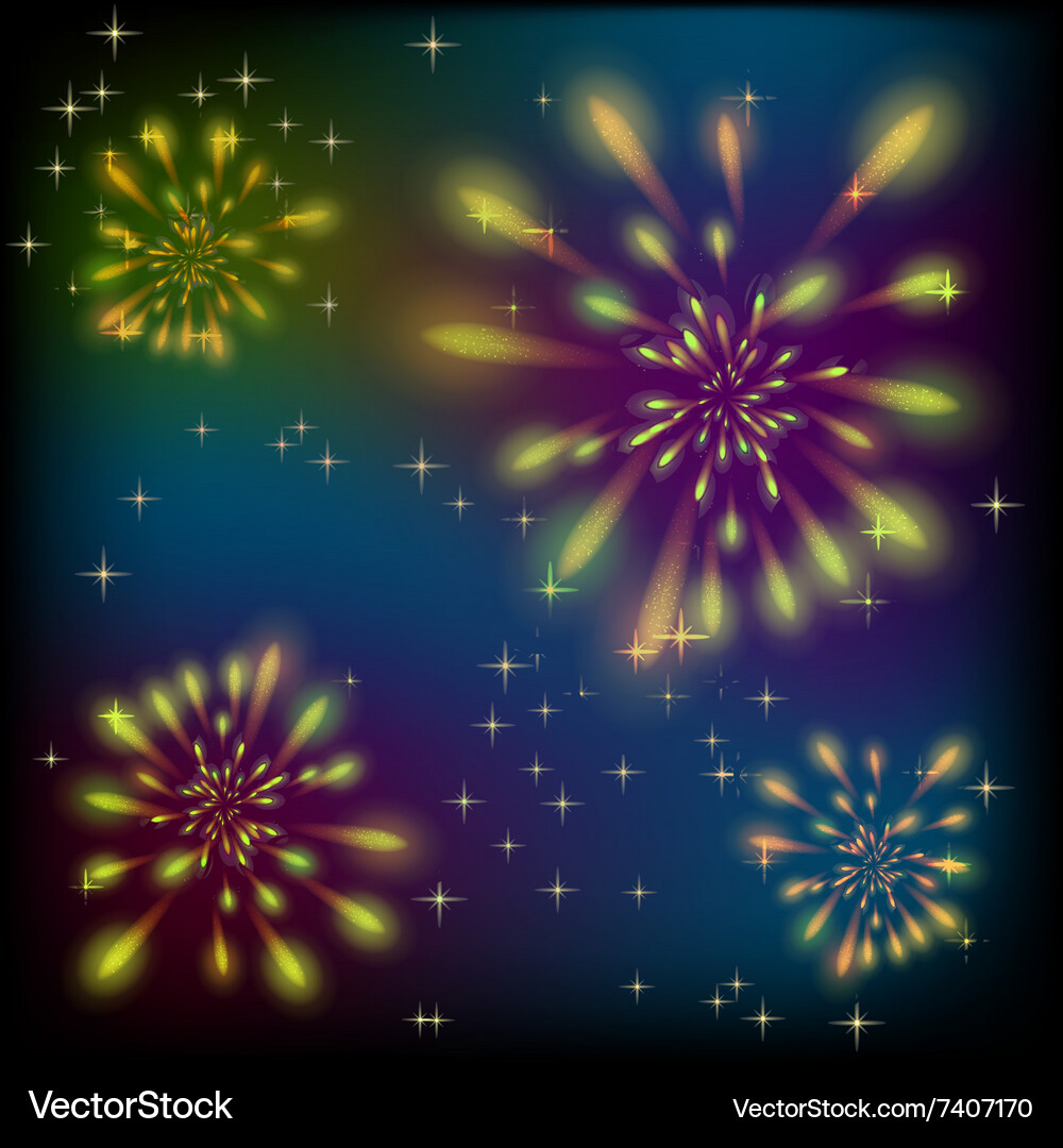 Fireworks on a colorful sky Royalty Free Vector Image