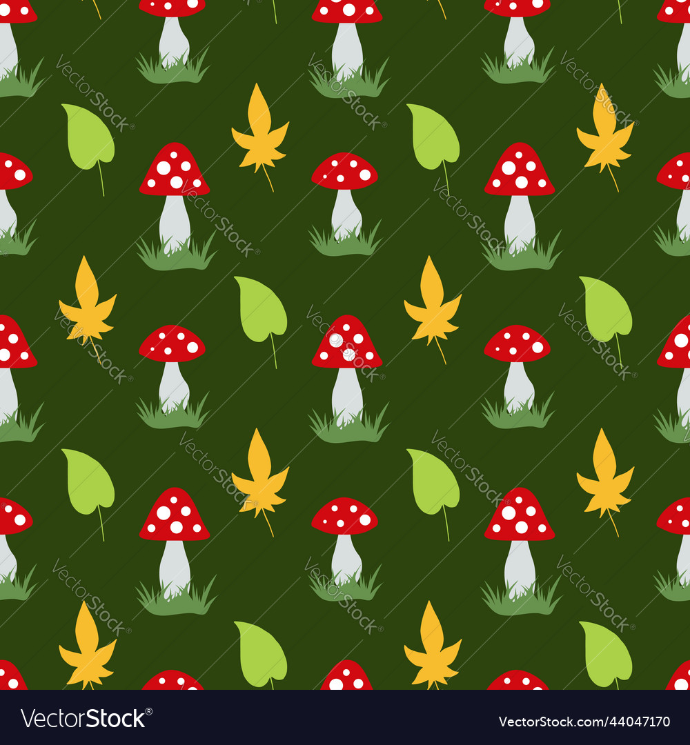 Seamless Pattern With Lovely Amanita Muscaria Vector Image