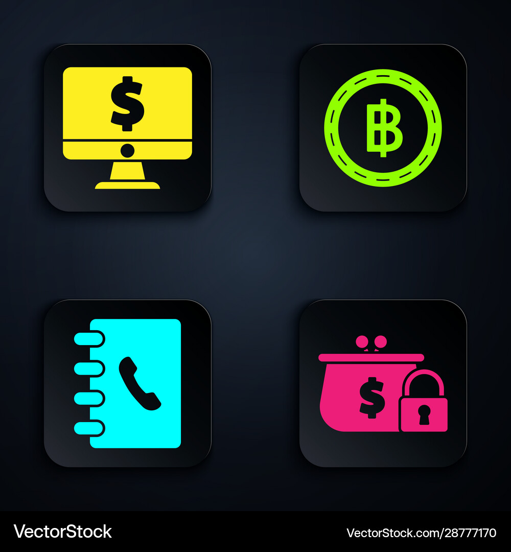 Set closed wallet with lock computer monitor Vector Image