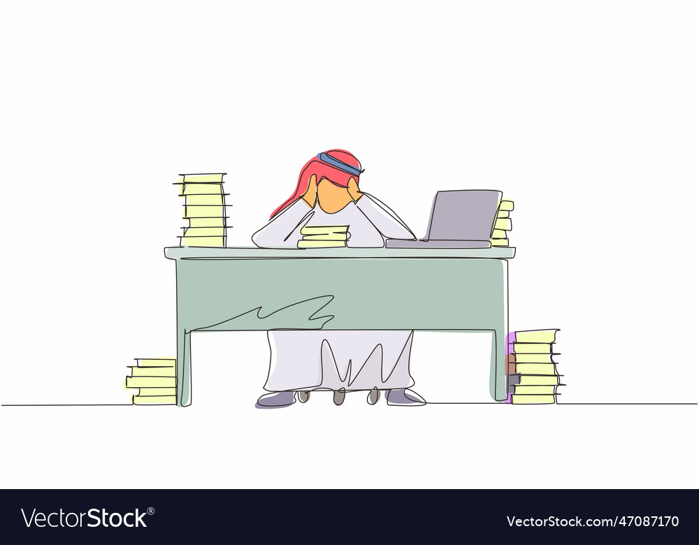 Single continuous line drawing stressed arab Vector Image