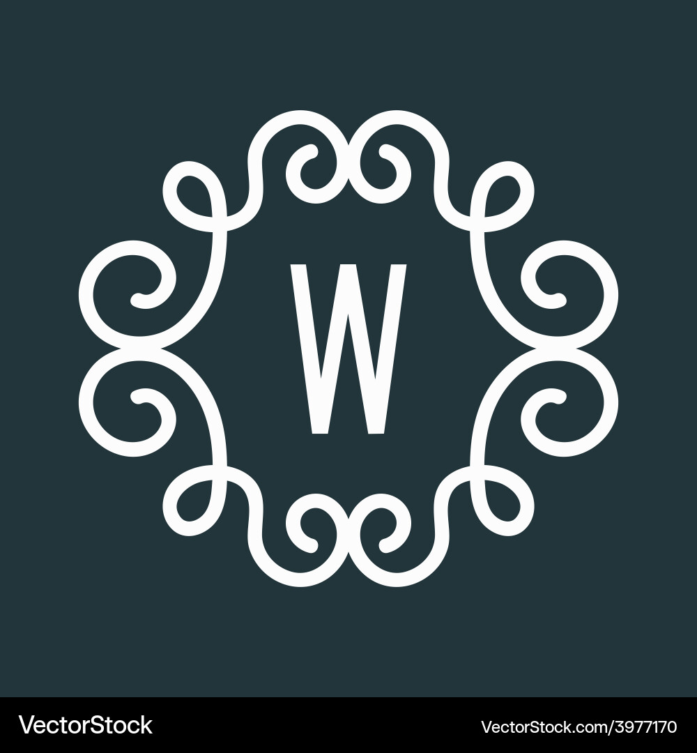 White vintage twirl frame for w letter Royalty Free Vector