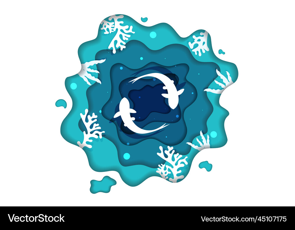 Abstract background paper cut under the sea under Vector Image