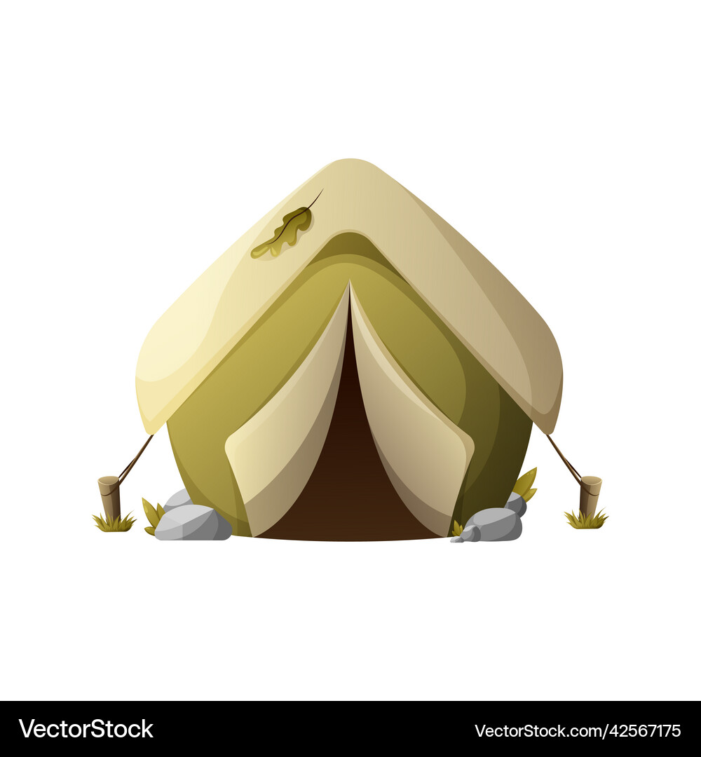 Camping tent stones grass and oak leaf Royalty Free Vector