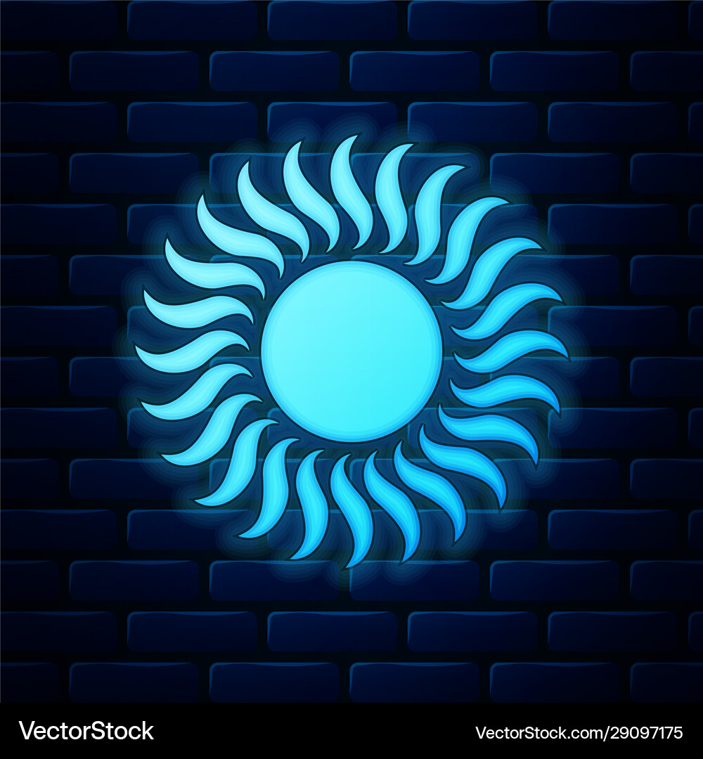 Glowing neon sun icon isolated on brick wall Vector Image