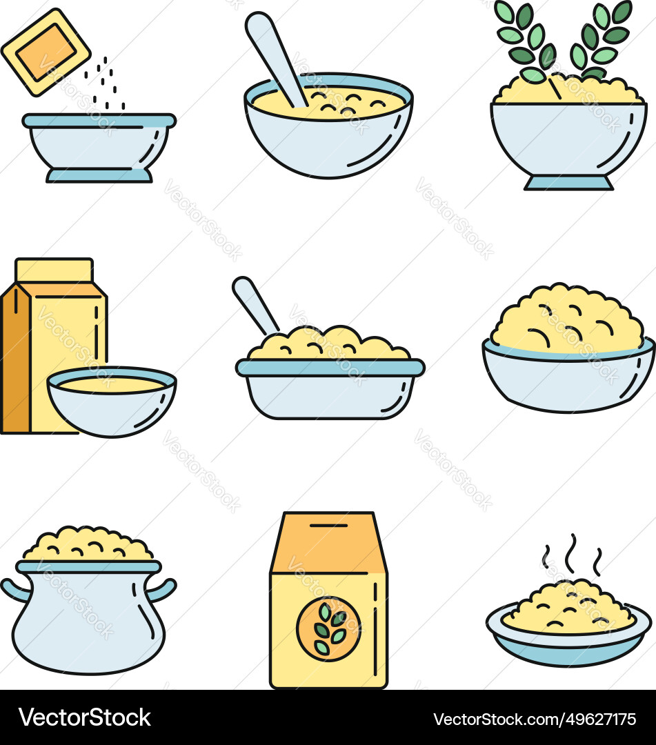 Oatmeal icons set color Royalty Free Vector Image