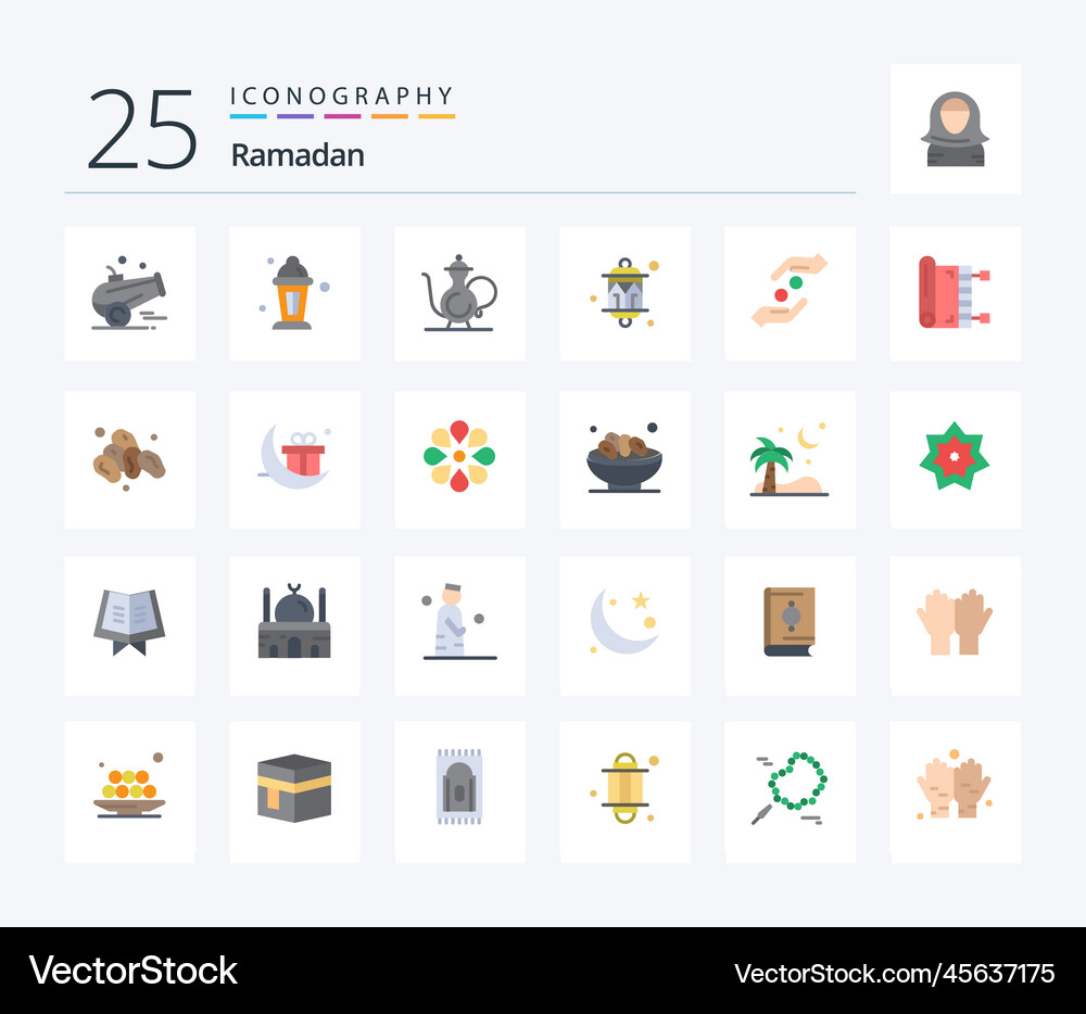 Ramadan 25 flat color icon pack including light Vector Image