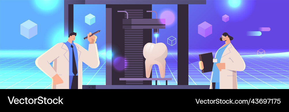 Researchers prints tooth model on 3d bio printer Vector Image
