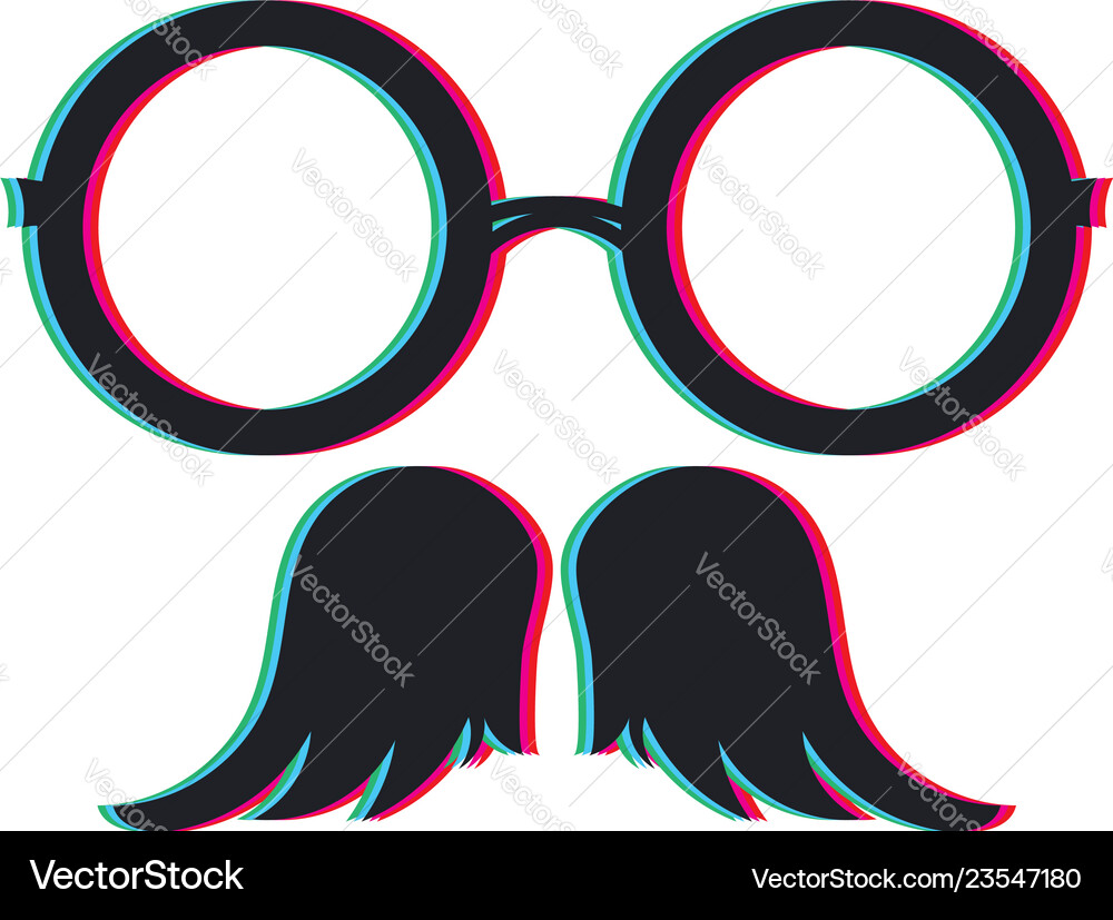 Anaglyph effect on glasses and moustache Vector Image