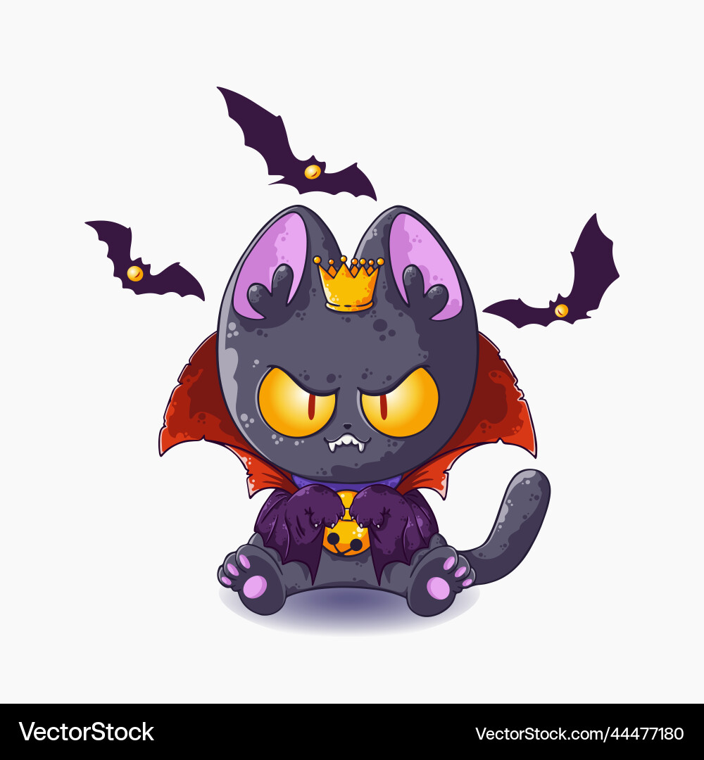 Cartoon vampire cat with bats on a white Vector Image