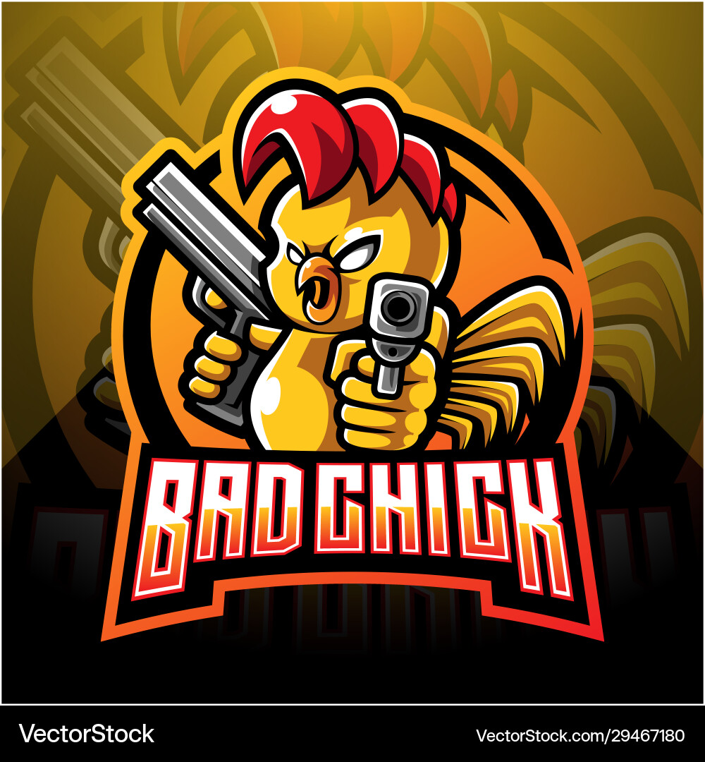 Chick with gun mascot logo design Royalty Free Vector Image