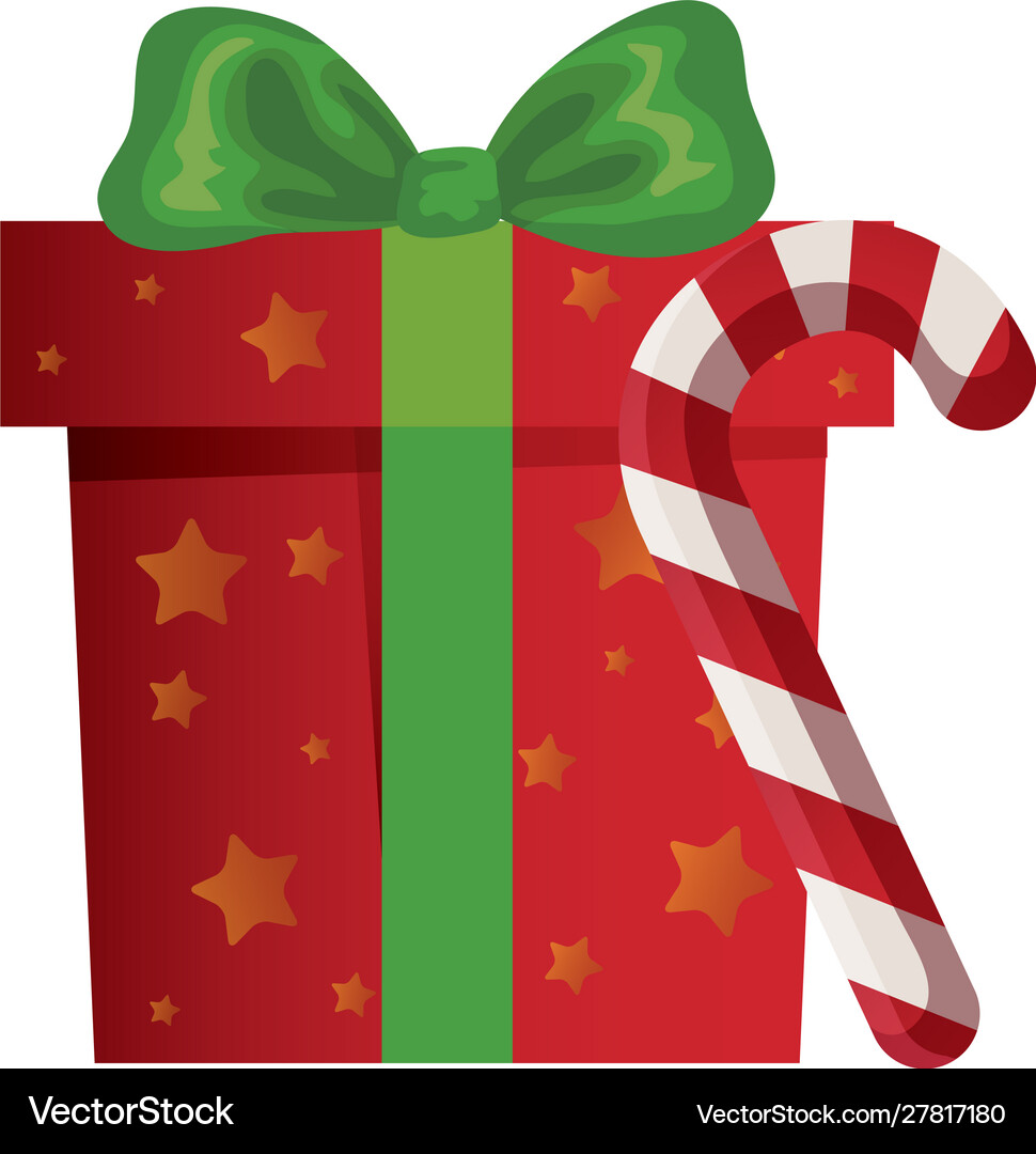 Gift box with cane christmas isolated icon Vector Image