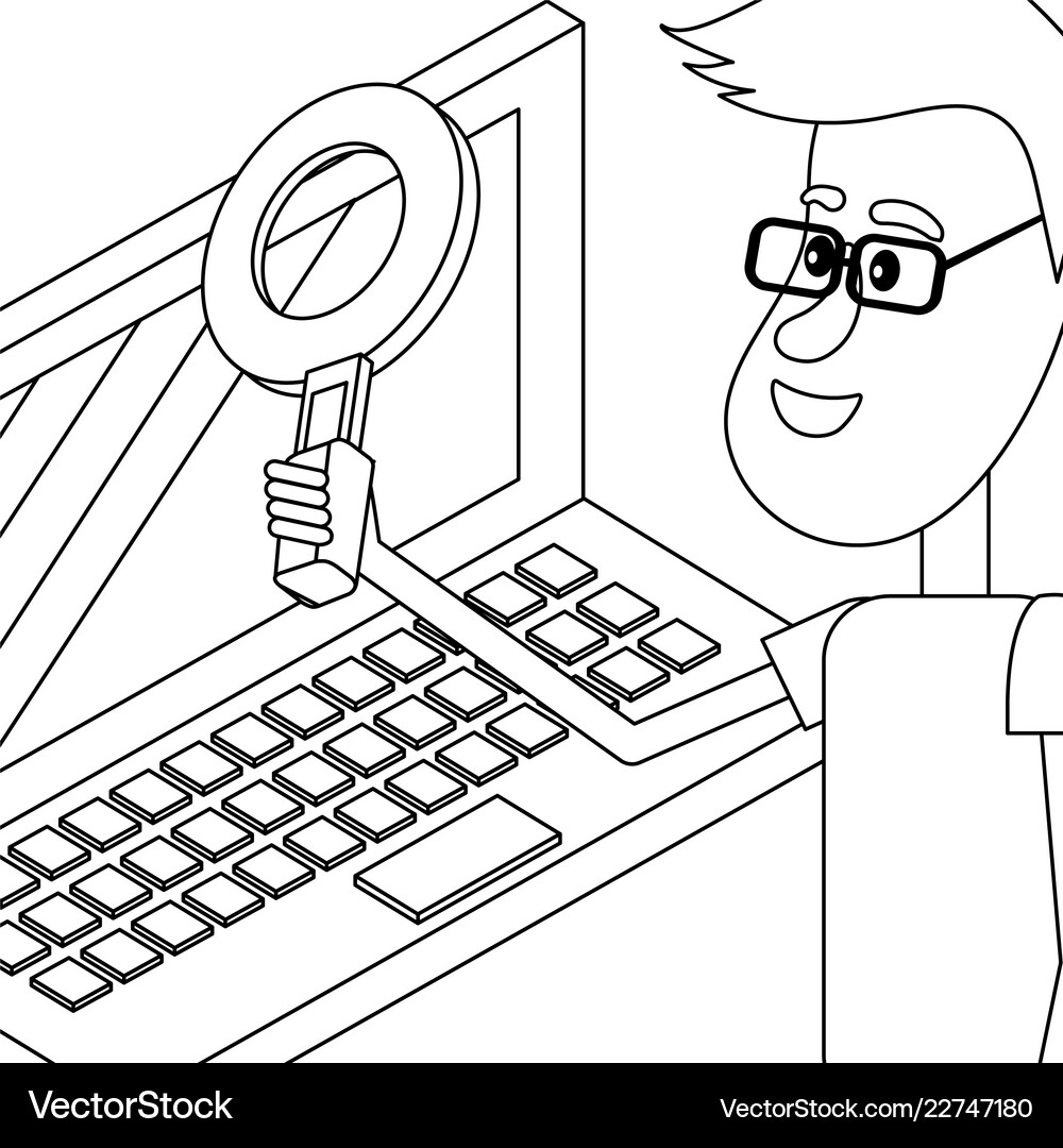 Man with laptop black and white Royalty Free Vector Image