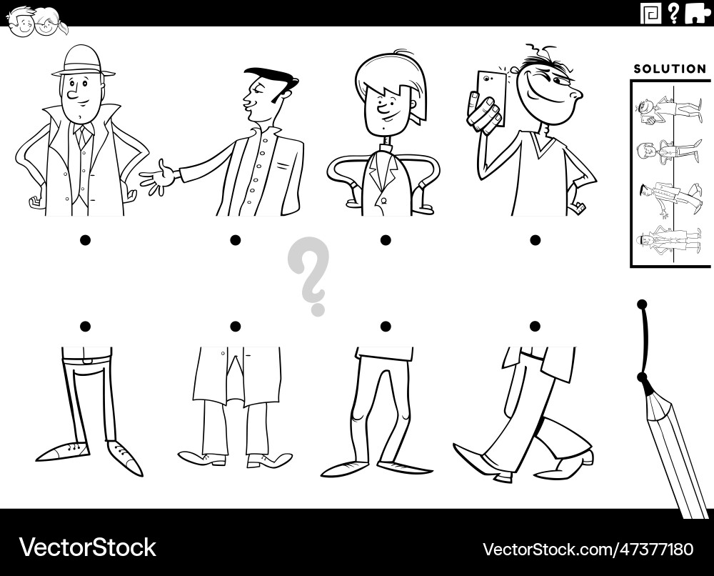 Match halves activity with cartoon men characters Vector Image