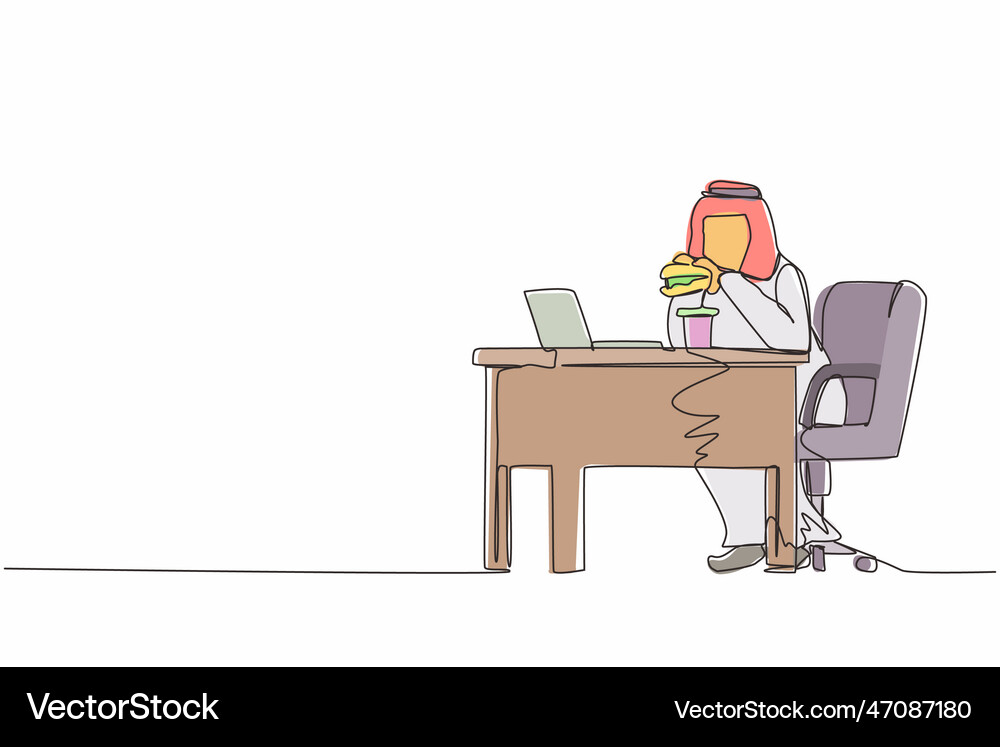Single one line drawing fat obese arabian man Vector Image