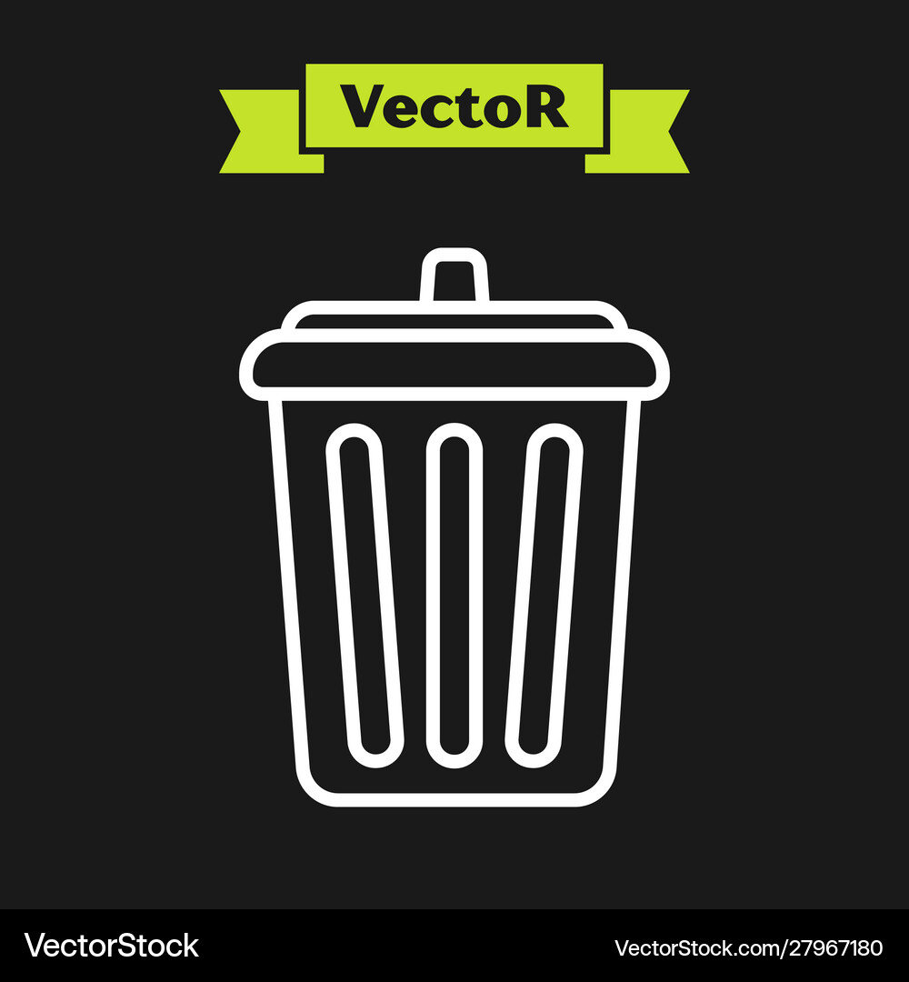 White line trash can icon isolated on black Vector Image