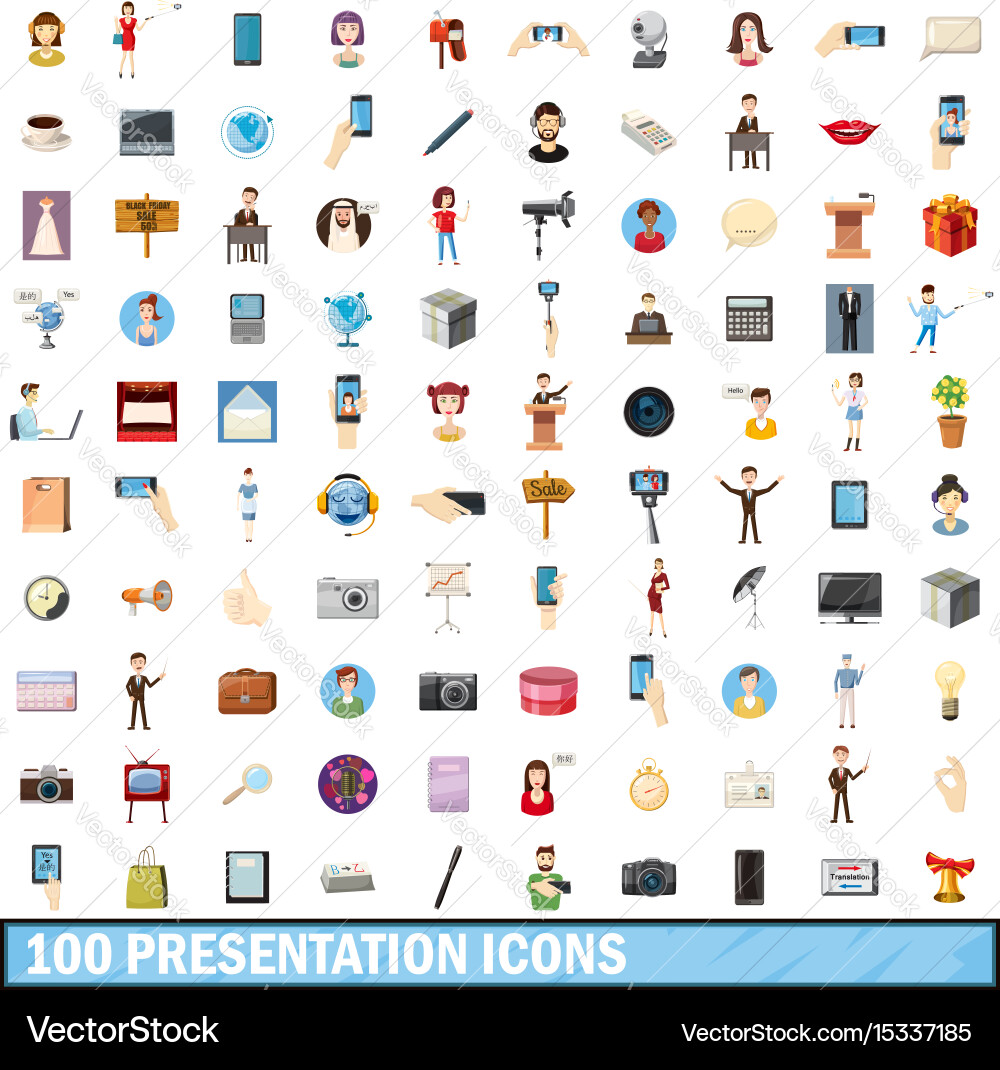 100 presentation icons set cartoon style Vector Image