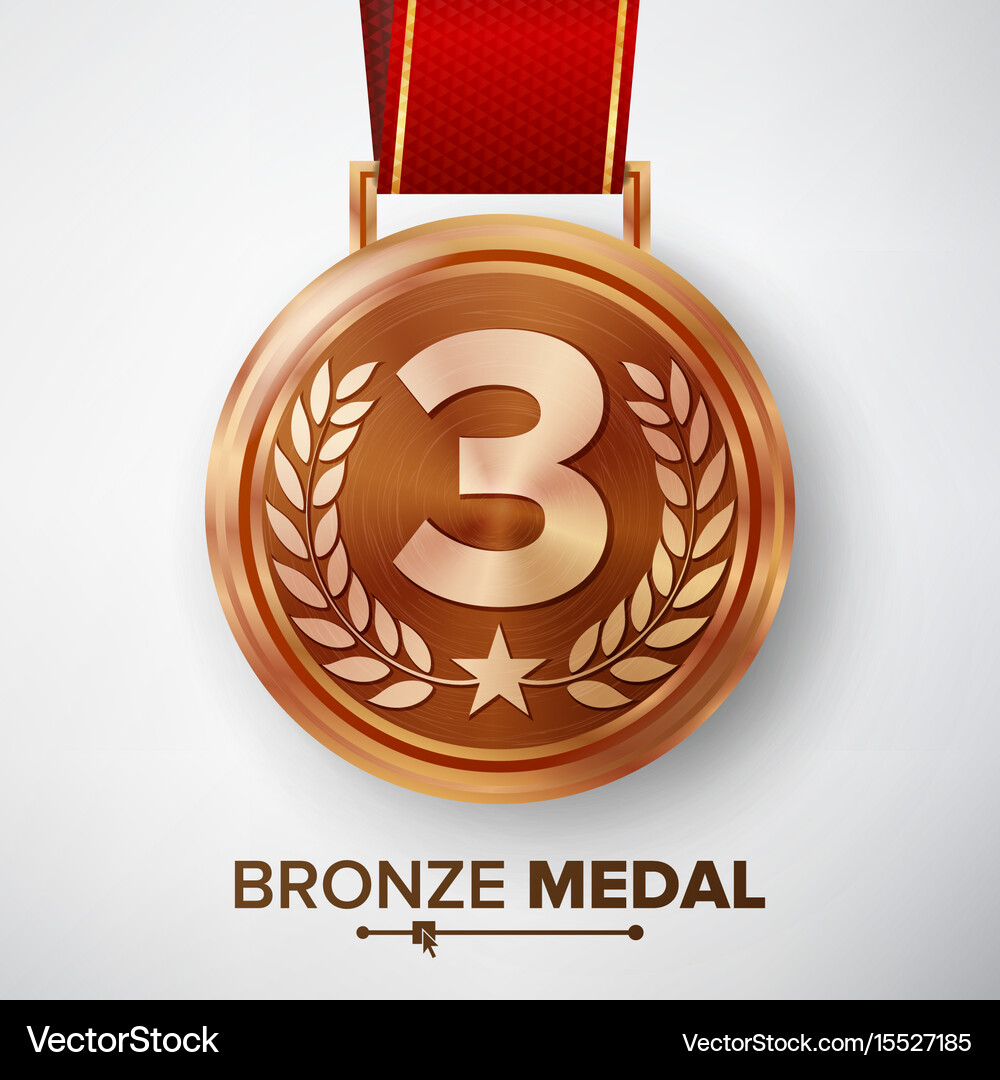 Bronze medal metal realistic third Royalty Free Vector Image