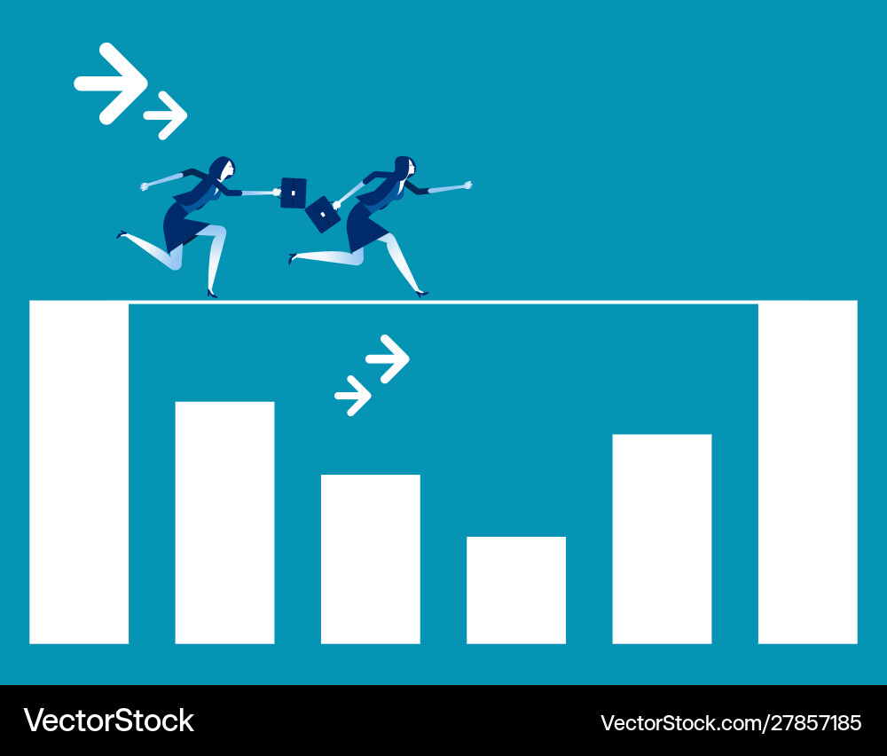 Business team running rope above graph concept Vector Image