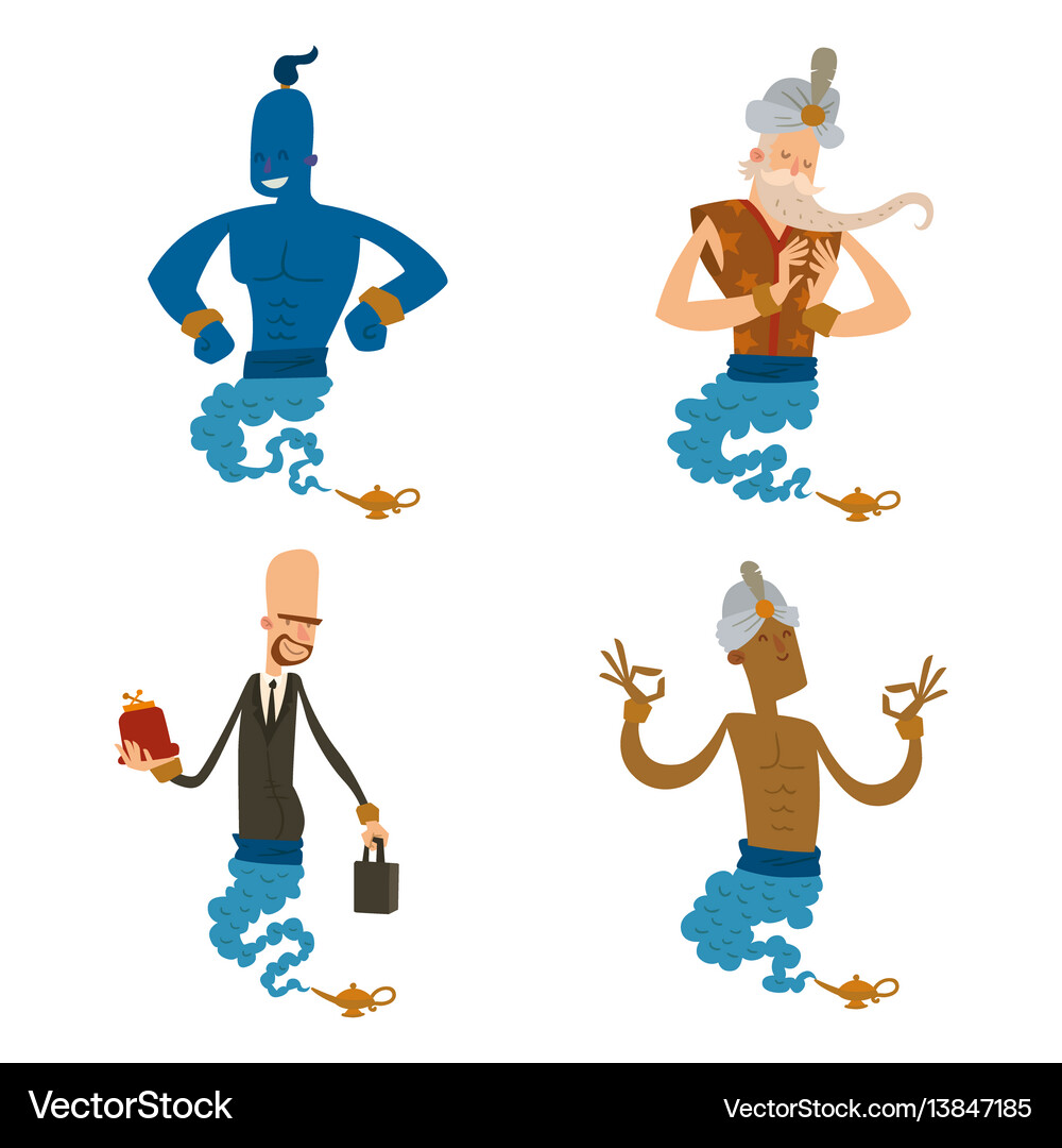 Cartoon genie character magic lamp Royalty Free Vector Image