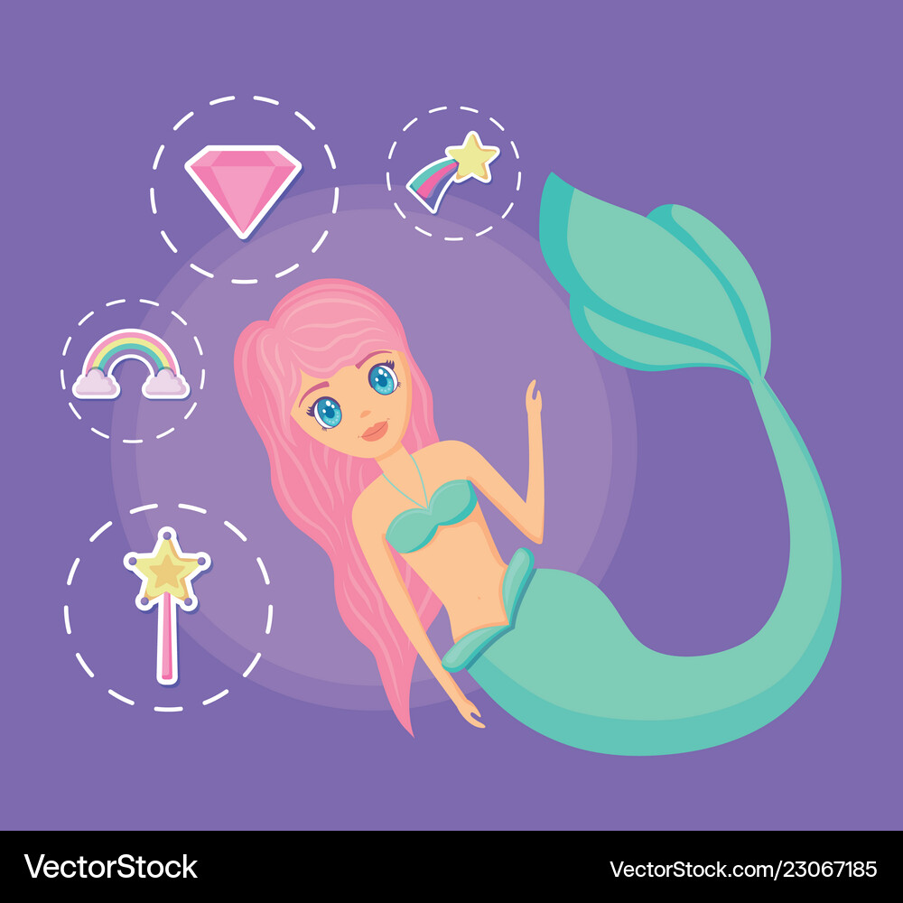 Cute siren with set icons Royalty Free Vector Image