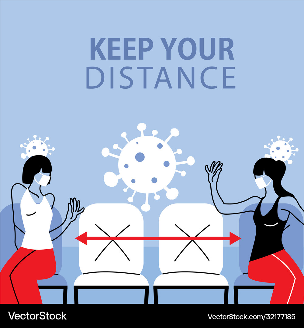 Social distancing between women with masks Vector Image
