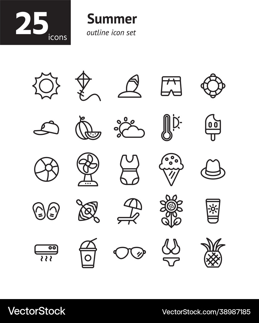 Summer outline icon set Royalty Free Vector Image