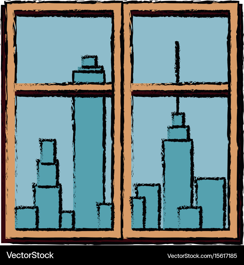 Window cityscape framed urban buildings Royalty Free Vector