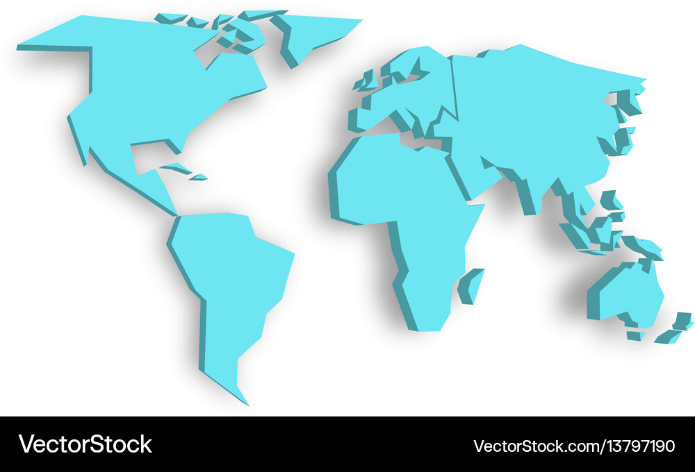 Blue 3d map of world with dropped shadow Vector Image