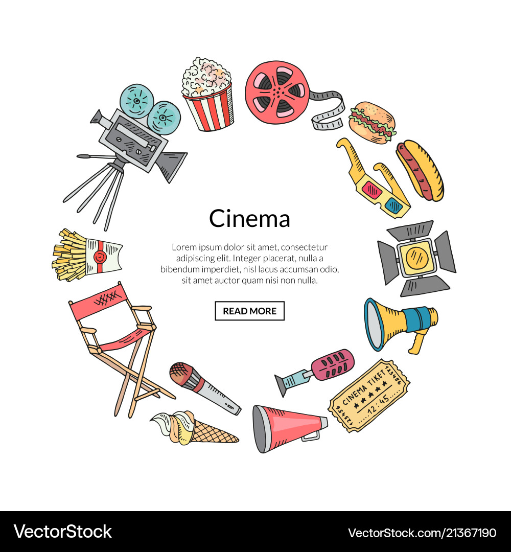 Cinema doodle icons in circle form Royalty Free Vector Image