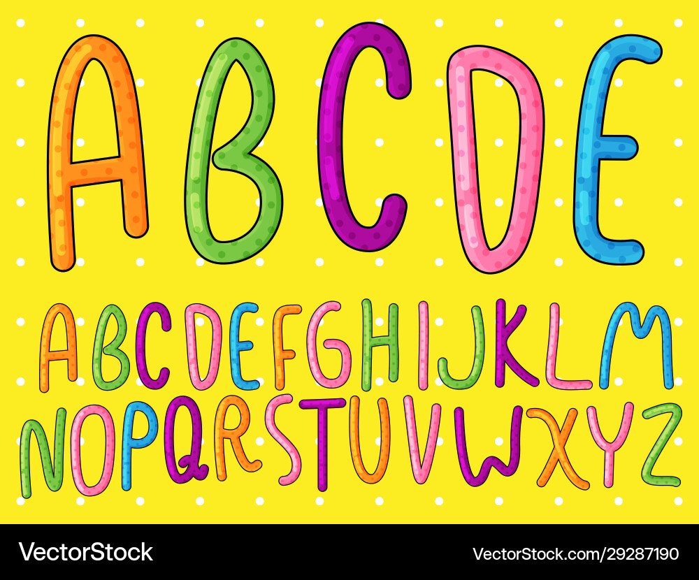 Colorful doodle font collection Royalty Free Vector Image