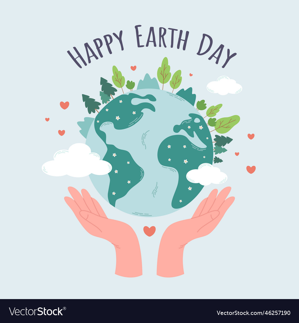 Happy earth day planet with trees fir Royalty Free Vector