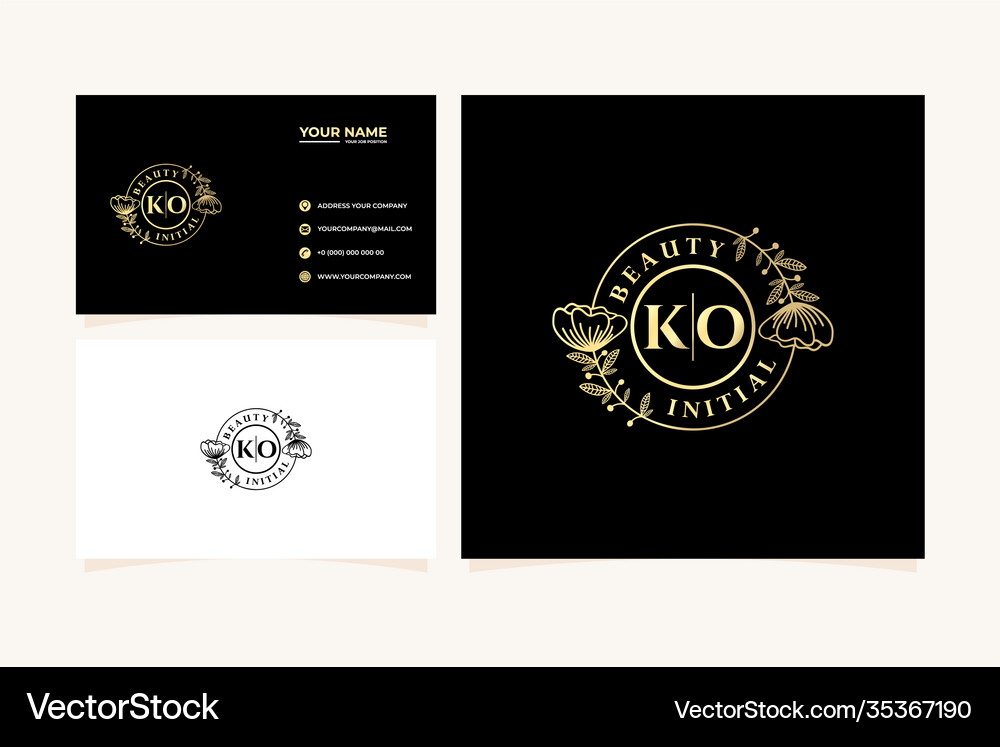 Initial ko letters hand drawn feminine and floral Vector Image