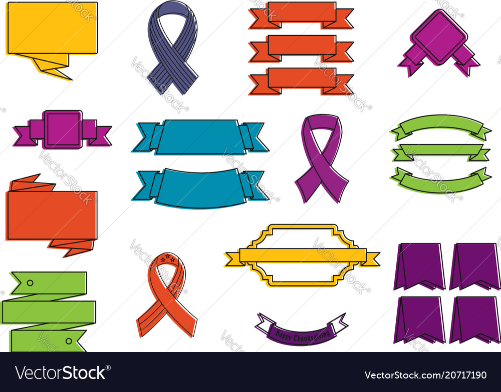 Ribbon icon set color outline style Royalty Free Vector