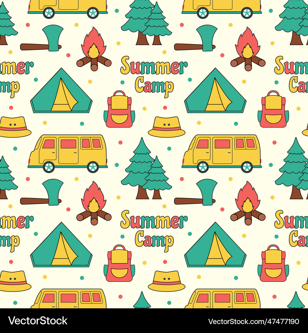 Summer camp seamless pattern design of camping Vector Image