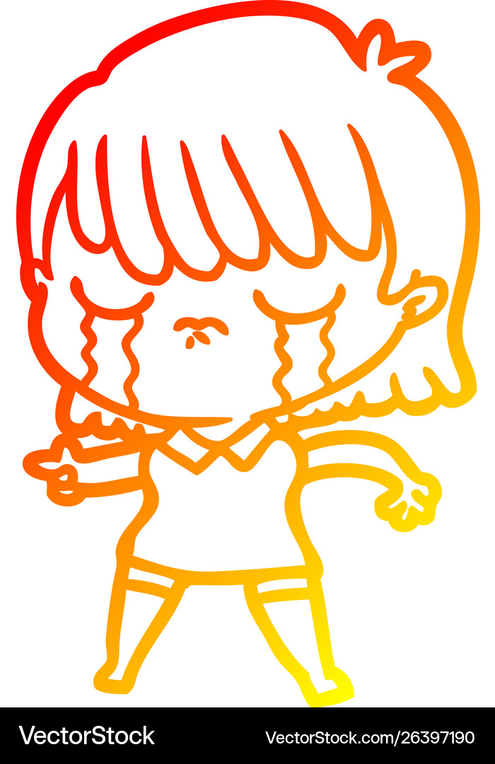 Warm gradient line drawing cartoon woman crying Vector Image